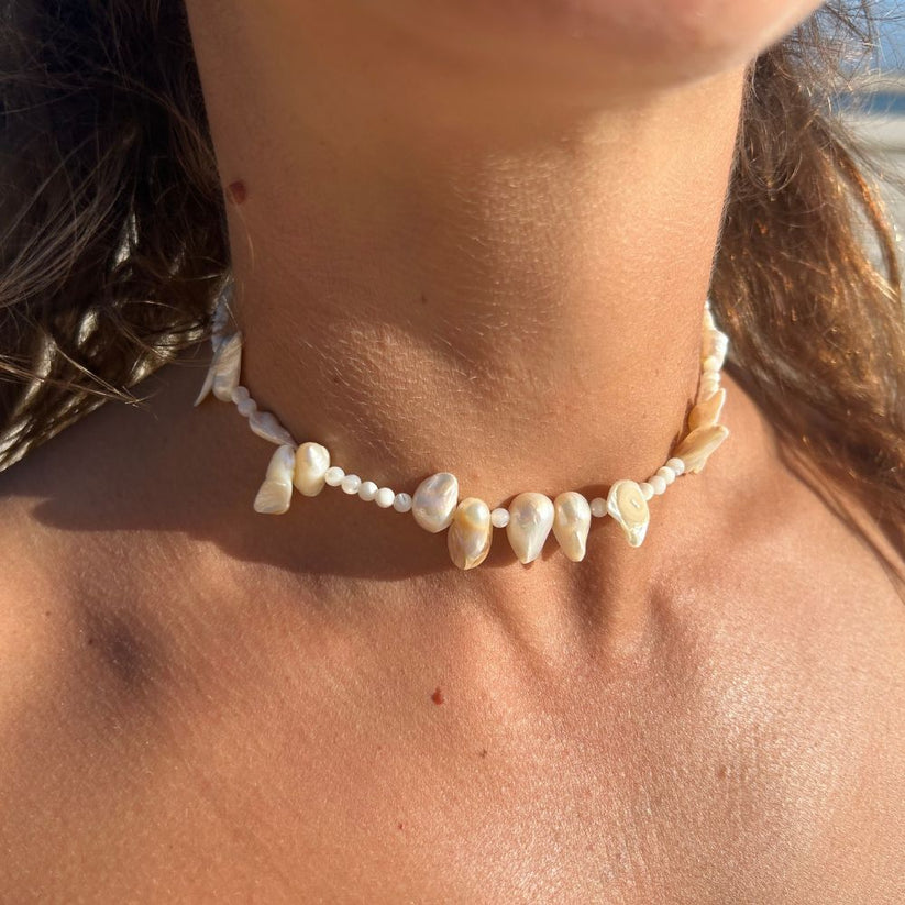 Pearl & Shell Choker - Freshwater Pearls & Natural Shell Beads ...