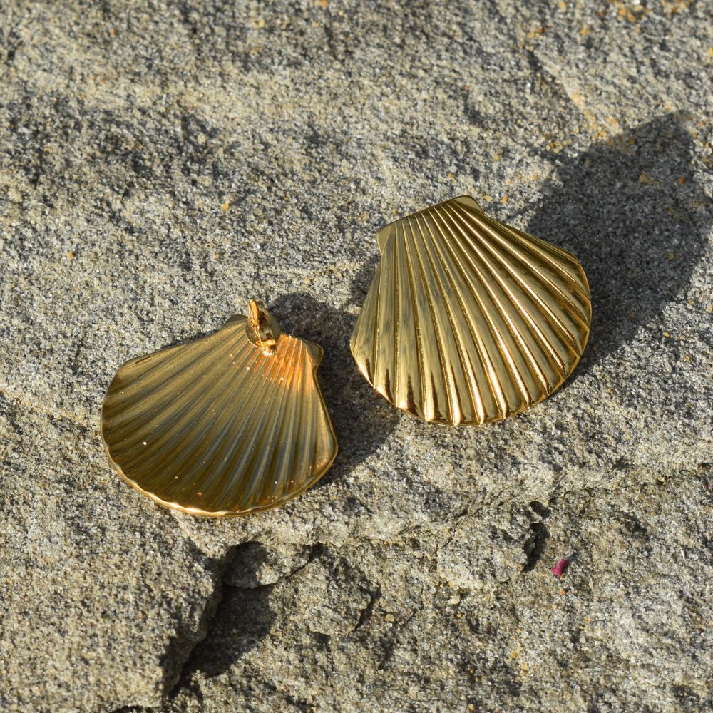 Margot Earrings - Gold Shell Studs | Lightweight Statement – Goldieboxx Jewellery